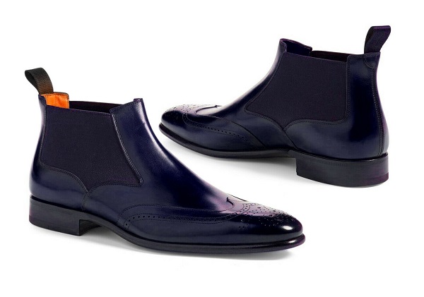 Handmade Men Half Ankle Chelsea Boot,men Blue Leather Wing Tip Brogue ...